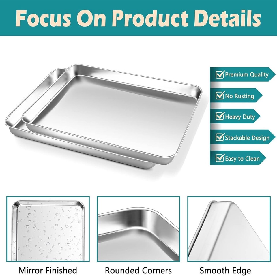 Mini Oven Tray, Stainless Steel Small Baking Trays Sheets Pan ...