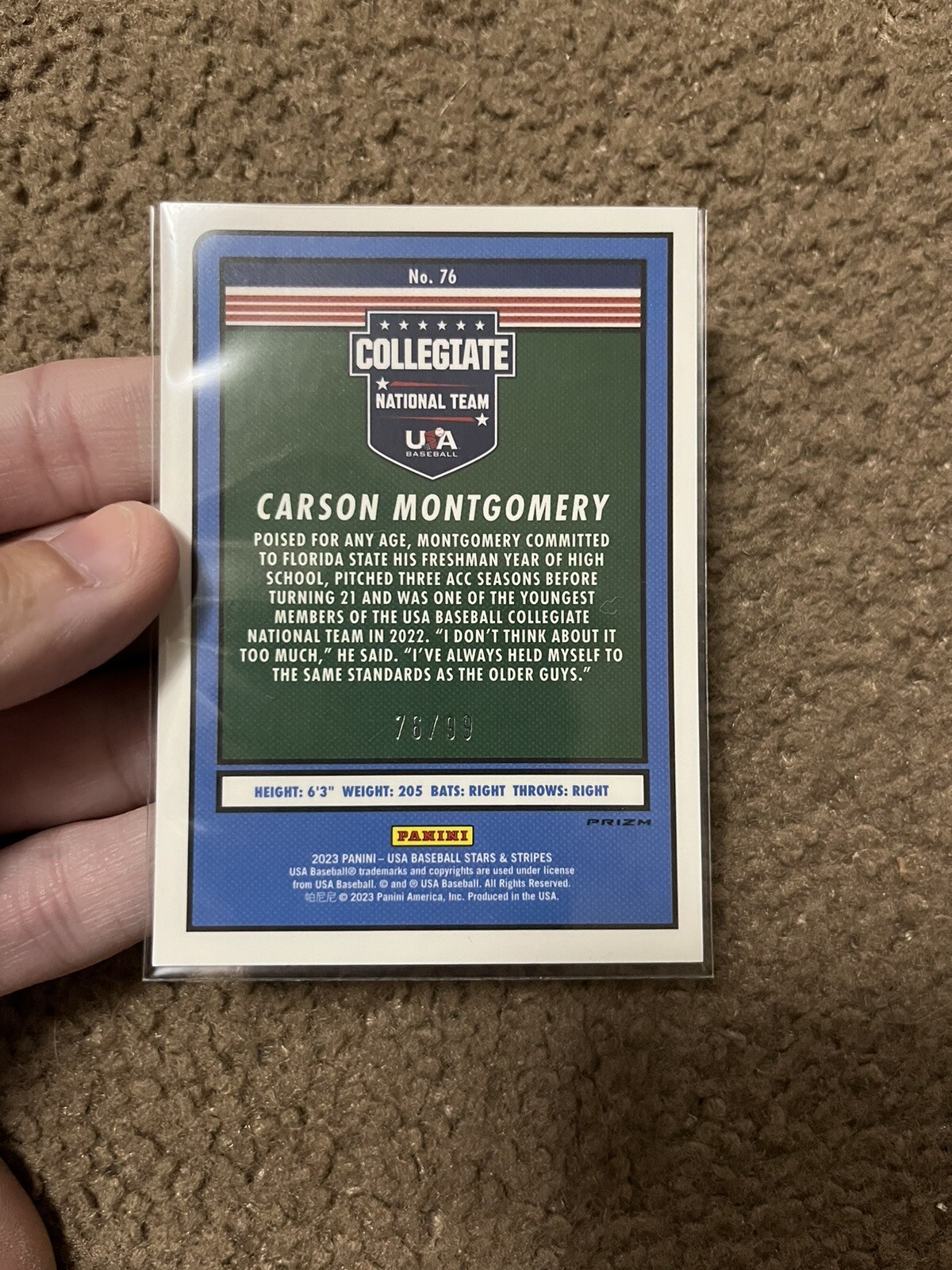 2023 Panini USA Stars & Stripes Prizm White Stars #76 Carson Montgomery #d 76/99 | eBay