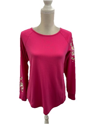 Quacker Factory Pink Flower Embroidery Top Women’s XXS Long Sleeves ...