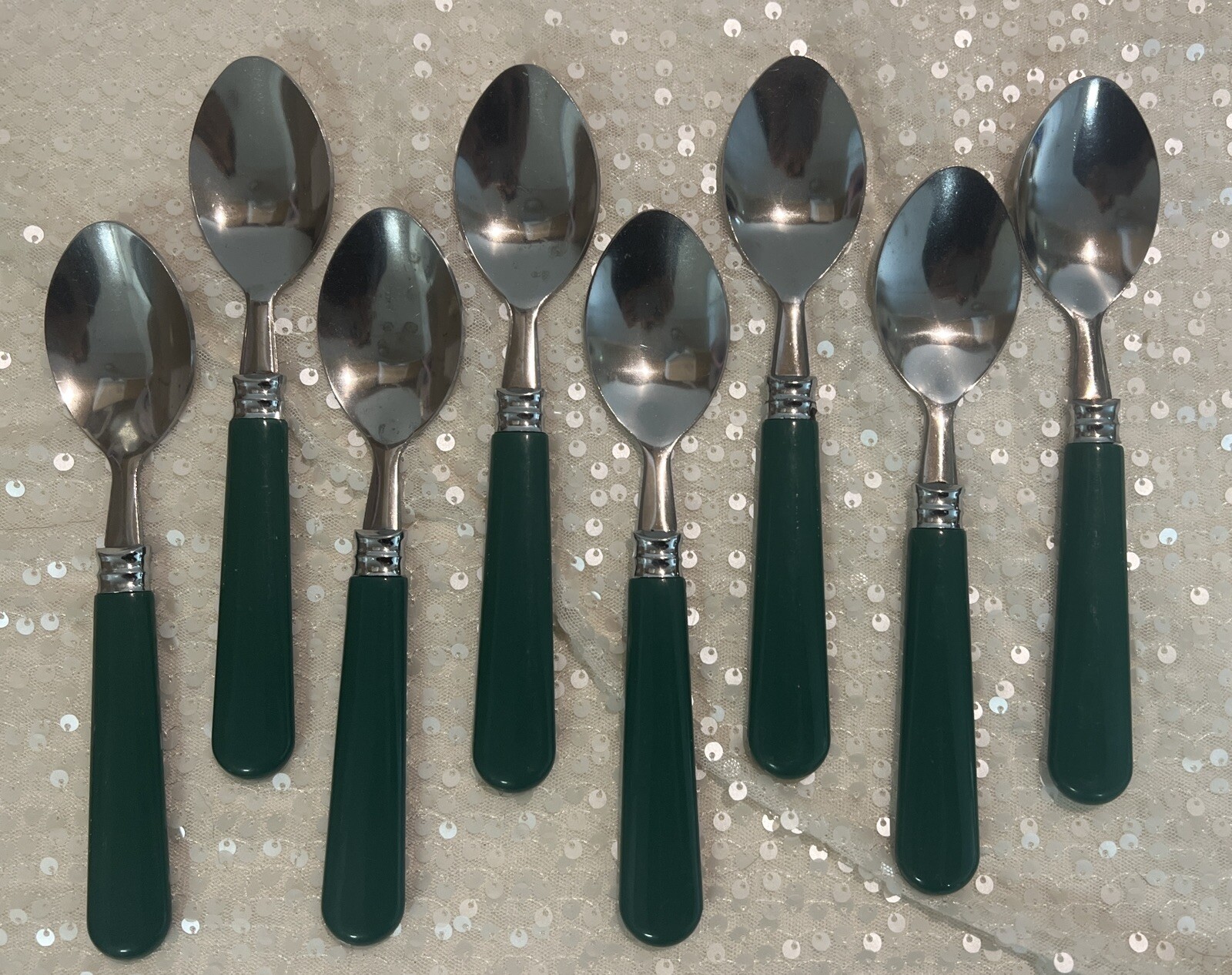 8 VTG Gibson Green Handle Teaspoon Spoons | eBay