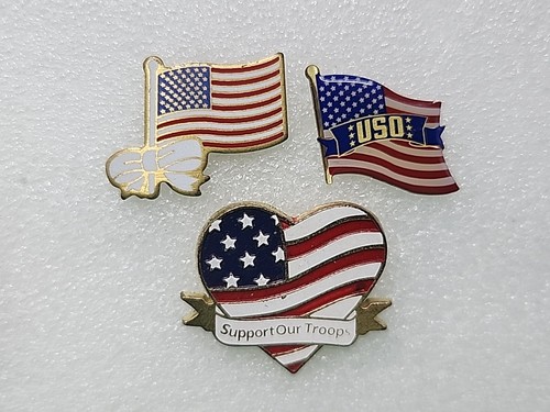 🇺🇸 Vintage USA American Flag Support Our Troops White Ribbon Heart USO ...