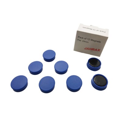 Pack of 12 Strong Blue Round Flat Magnets - 24mm Whiteboard Office ...