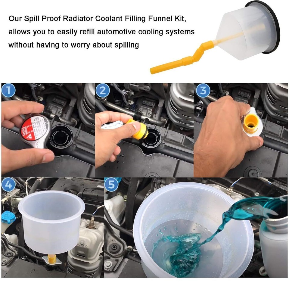 Spill Proof Radiator Coolant Filling Funnel Kit 15-pcs Cooling System ...
