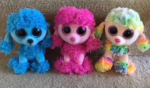 TY BEANIE BOO French Poodle Crew, Mandy, Patsy, Rainbow, Girl Dogs, NEW ...