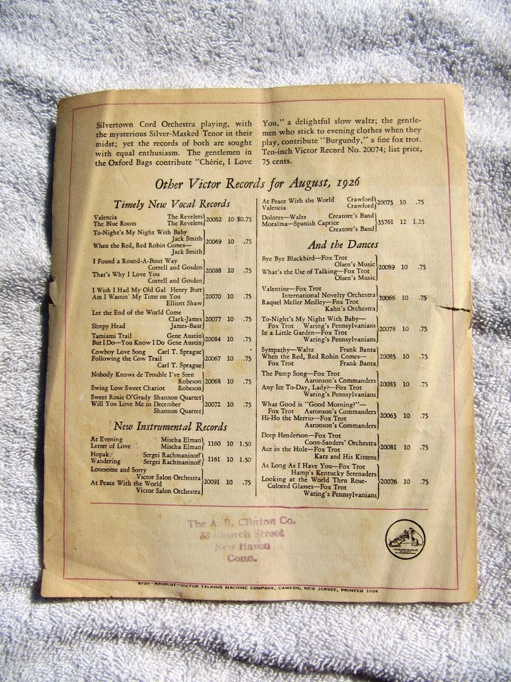 New VICTOR RECORDS August 1926 Rosa Ponselle Alfred Hertz Waring's ...