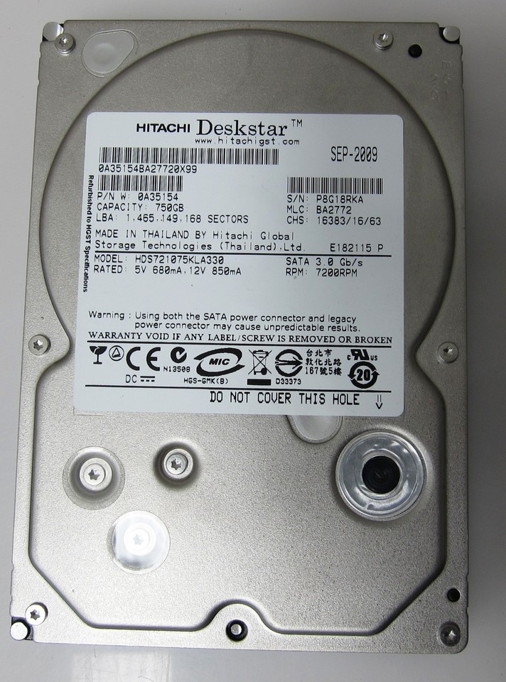 HITACHI 750 GB 3.5" Internal SATA Hard Drive MODEL: HDS721075KLA330 For ...