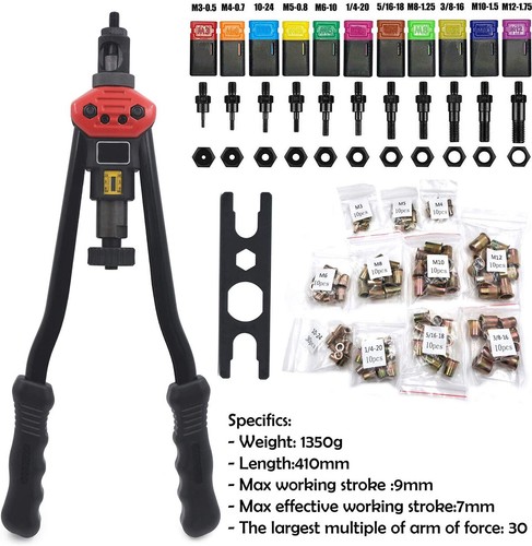 Rivet Gun Kit Rivnut Thread Setting Tool Nut Setter NutSert Metric SAE ...