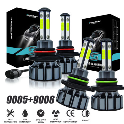 9006 9005 LED Headlight KIT Combo Bulbs 10000K High Low Beam Super ...