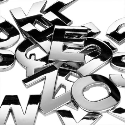 40pcs 3D Chrome Car Decals Alphabet Letter Number Symbol Emblem Badge ...