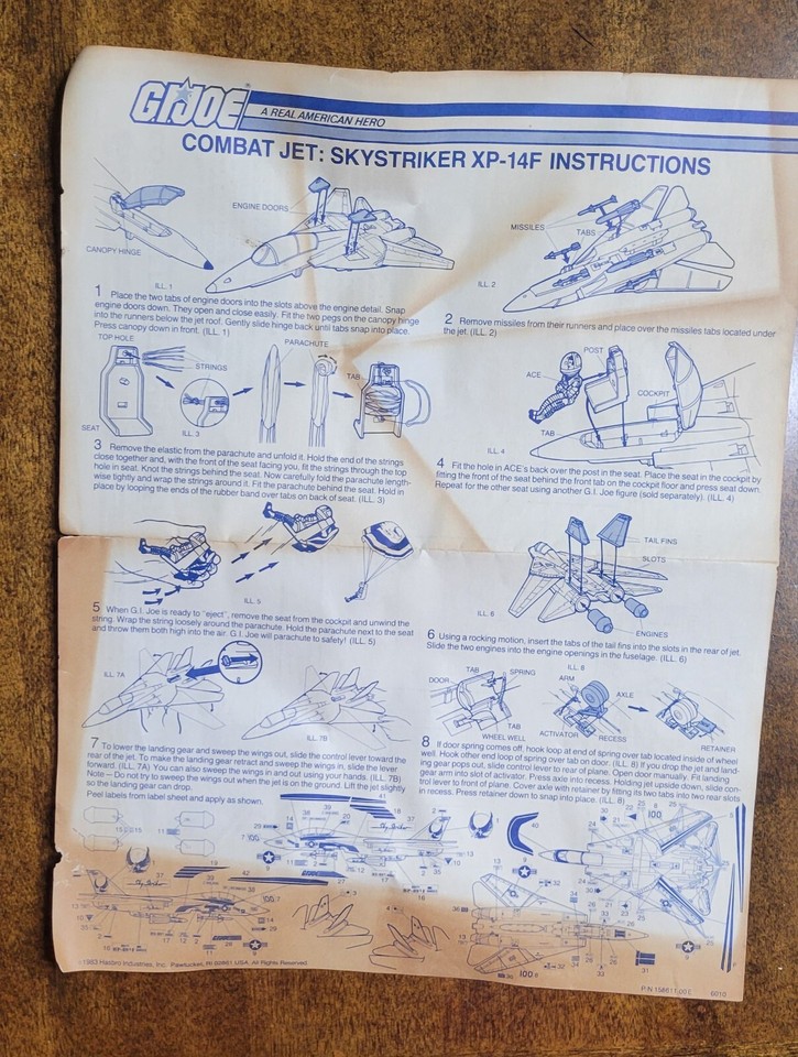 Skystriker XP-14F Vintage GI Joe Blueprints Instructions 1983 ARAH 80s ...