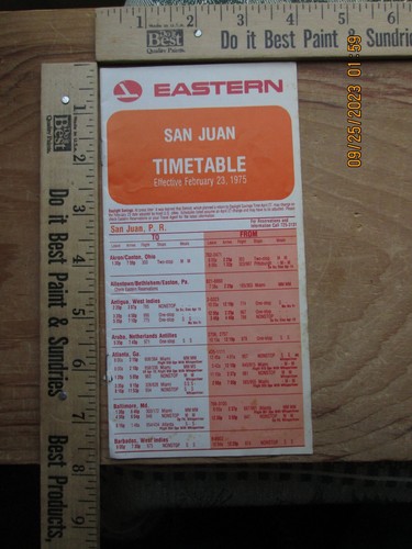 Eastern airlines san juan Timetable February 23 1975 | eBay