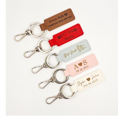Personalized Men's Leather Keychain - Custom Text Father's Day Gift Key ...