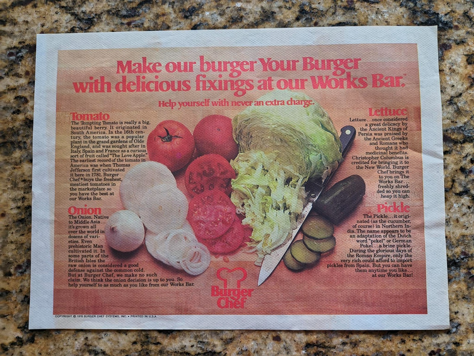 "BURGER CHEF" PROMOTION PAPER PLACE MAT - 1970s ITEM | eBay UK