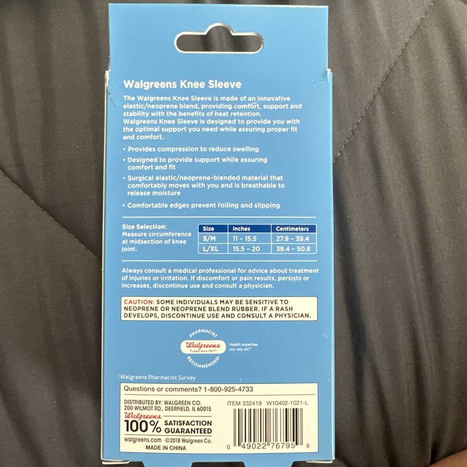 Walgreens~Moderate Support Compression Knee Sleeve~Size L/XL~Fits Left ...