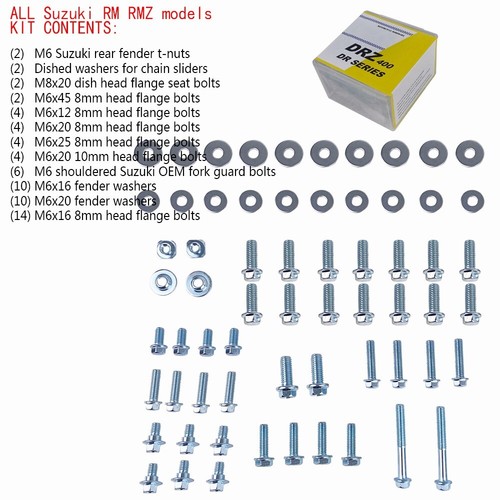 SUZUKI Body bolt kit 64pc DRZ 110 125 200 250 400 650 plastics fenders ...