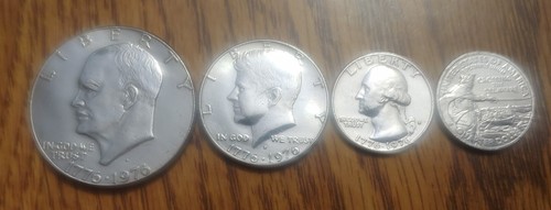 1776-1976 BICENTENNIAL-IKE DOLLAR ,KENNEDY HALF, QUARTER+2021 CROSSNG ...