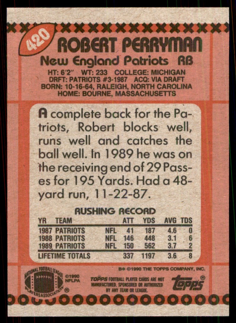 1990 Topps Robert Perryman Football Cards #420 | eBay