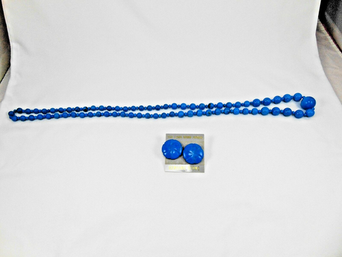 Blue Turquoise Graduated Necklace 35" with Stud Earrings (n969) | eBay