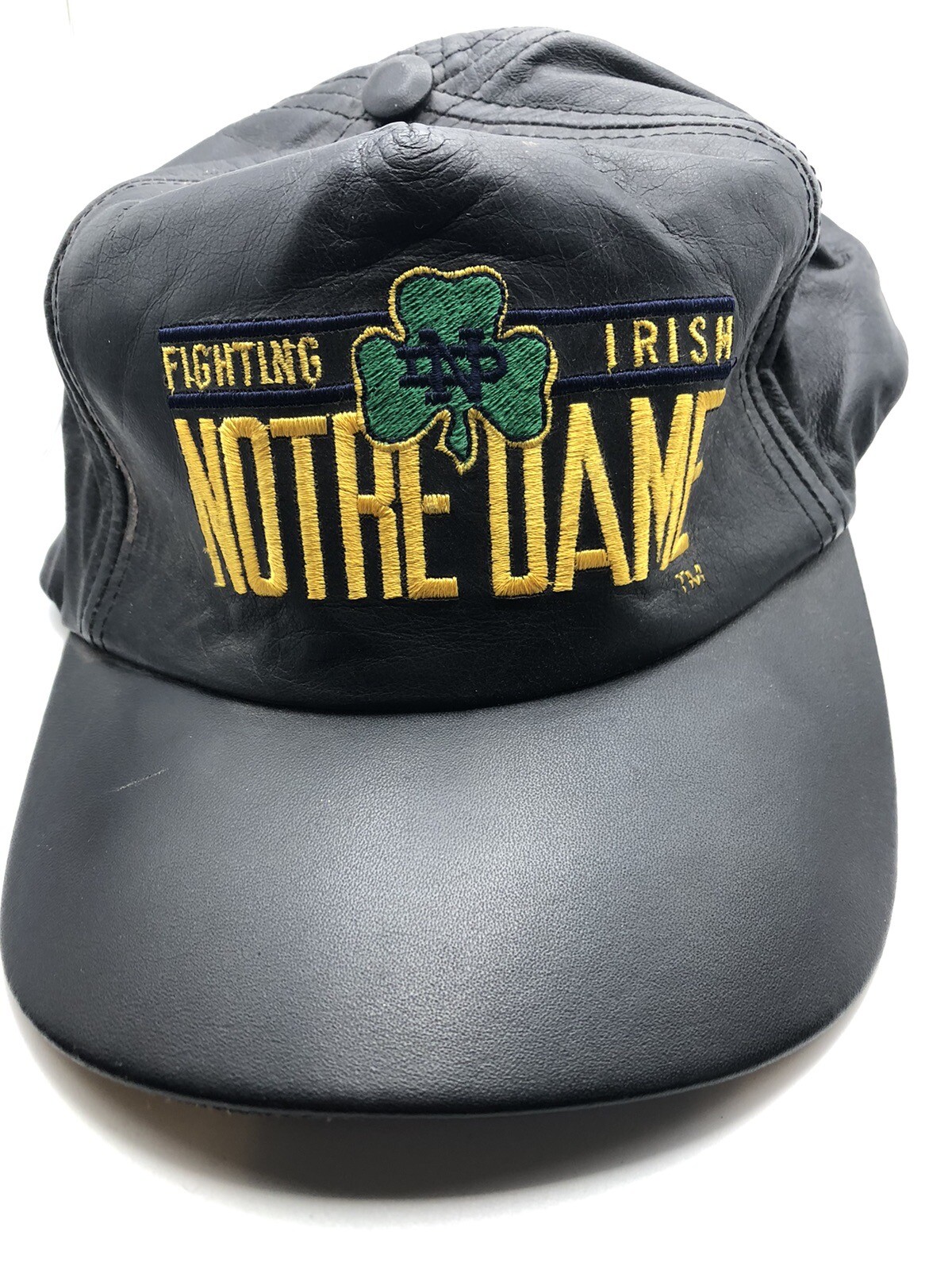 Vintage Notre Dame Fighting Irish Strap back Leather Hat Black 1 Size ...