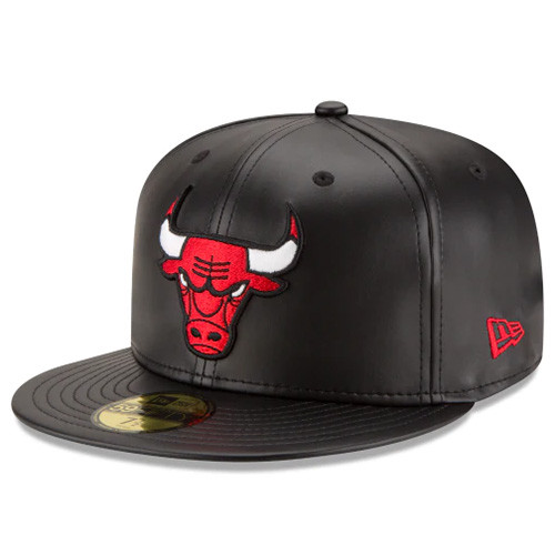 New Era NBA Chicago Bulls 5950 Black Fitted Hat Faux Leather Red Front ...