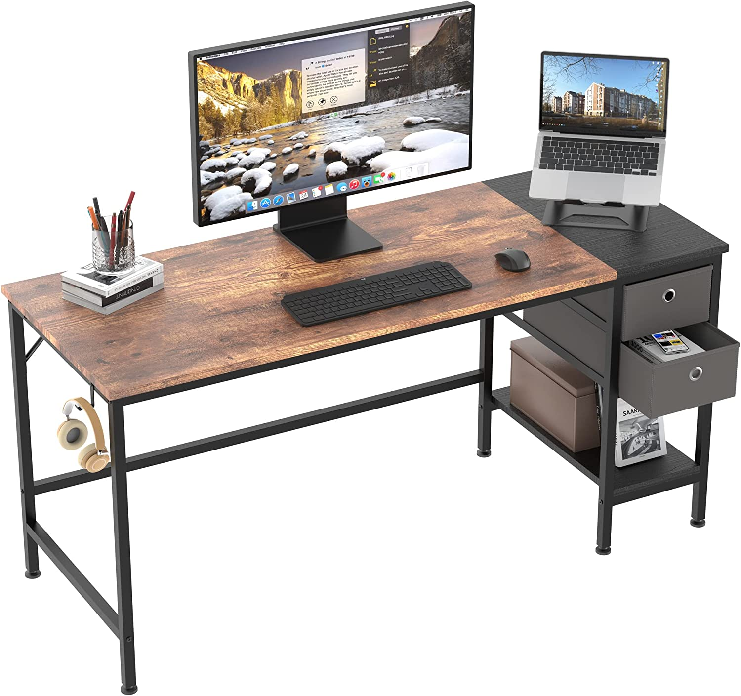 HOMIDEC Office Desk, Computer Desk with Drawers 55" Study Writing Desks ...