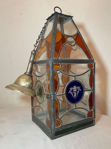 Rare antique handmade stained leaded glass pendant hanging chandelier ...