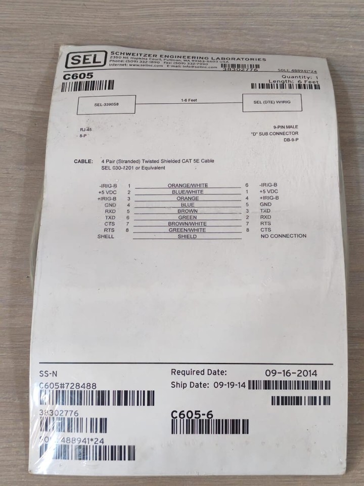 SEL SCHWITZER ENGINEERING LABORATORIES C605 / C605-6 6FEET 9-PIN MALE ...
