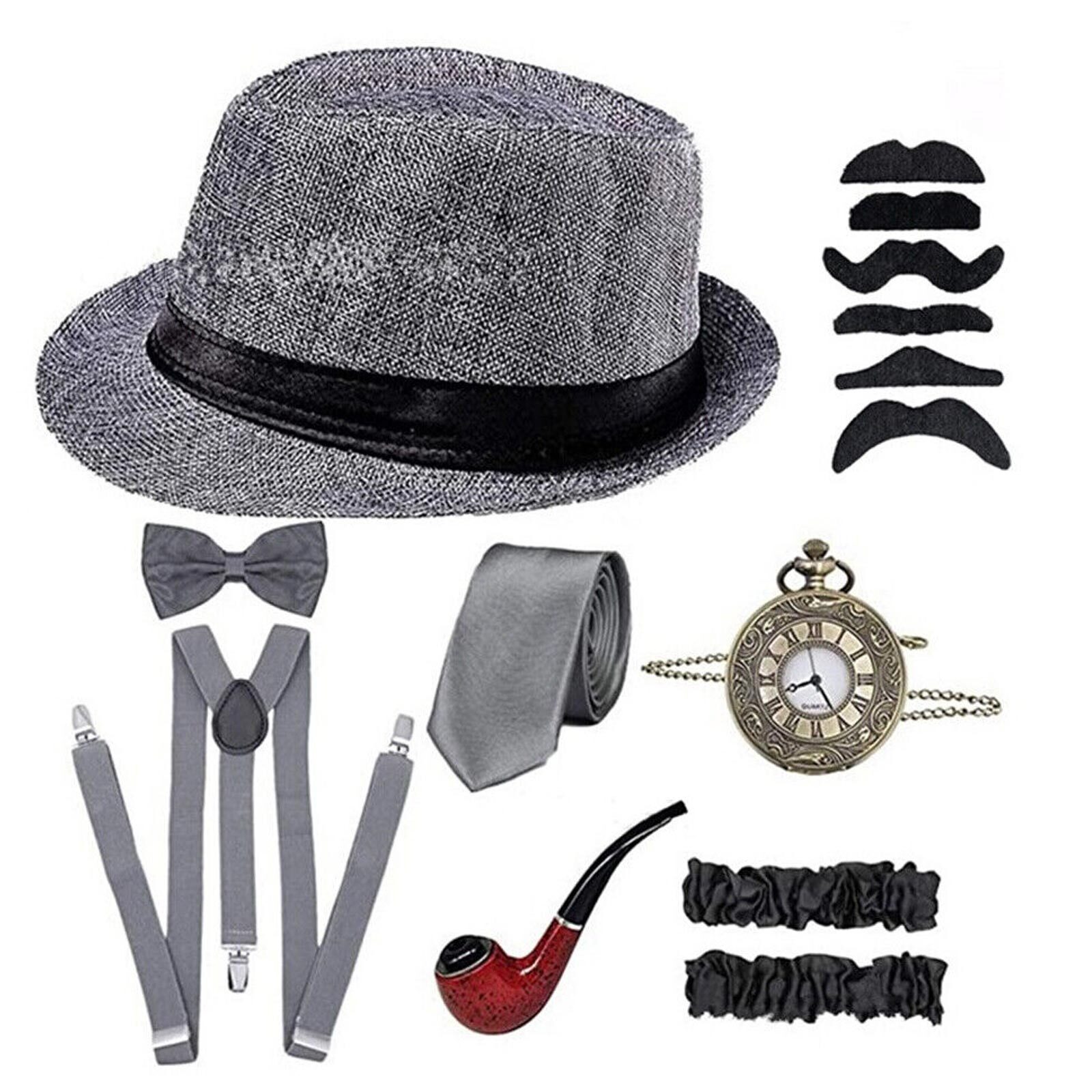 1920s Men Costume Accessories Set Gatsby Gangster Roaring Retro 20s ...