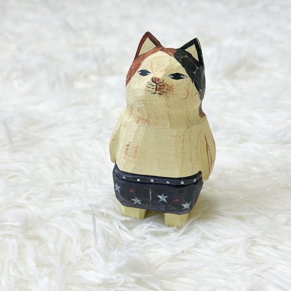 [Busakawa Cat] Hand-carved wooden object interior star pattern pants ...