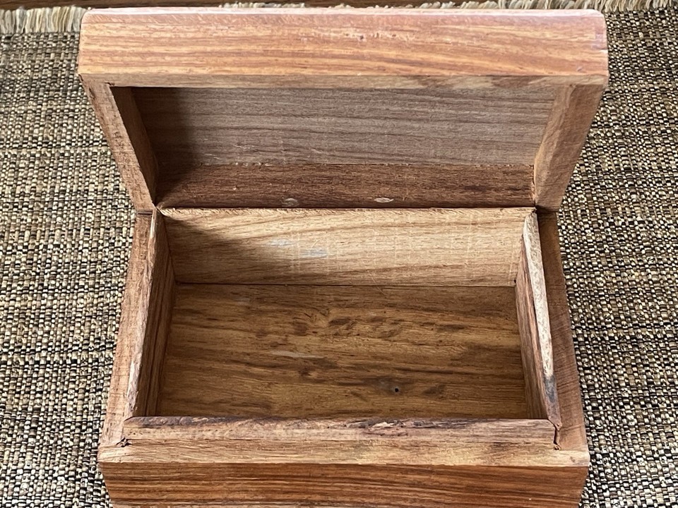 Stained Wood Wooden Trinket Box With Hinged Lid And Etched Handpainted ...