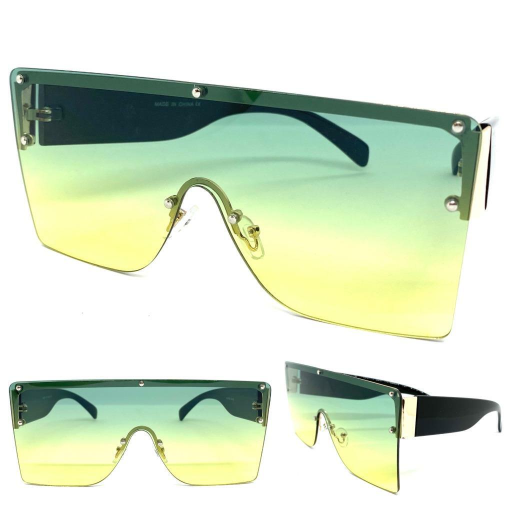 Oversize Modern Retro Shield Style SUNGLASSES Large Big Flat Green ...