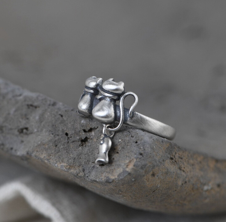 I05 Ring Sterling Silver 925 Cat Two Kitty Adjustable Size | eBay