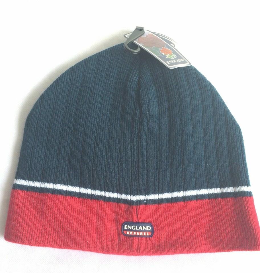 Unisex England Rugby Navy Red Woolly Beanie Hat World Cup English Rose ...