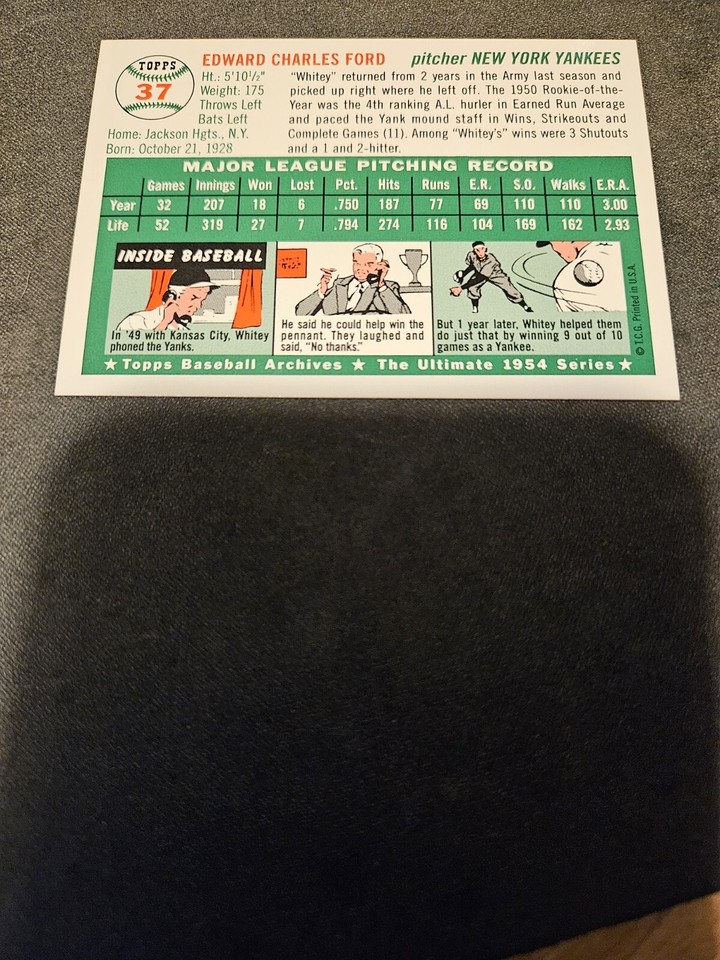 1994 Topps Archives Ultimate 1954 Whitey Ford #37 - New York Yankee HOF ...