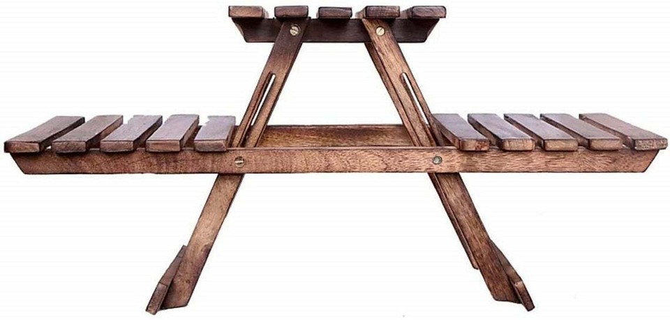 Wooden Stool Multipurpose: Folding Rack Plant Stand Brown 3 Decks ...