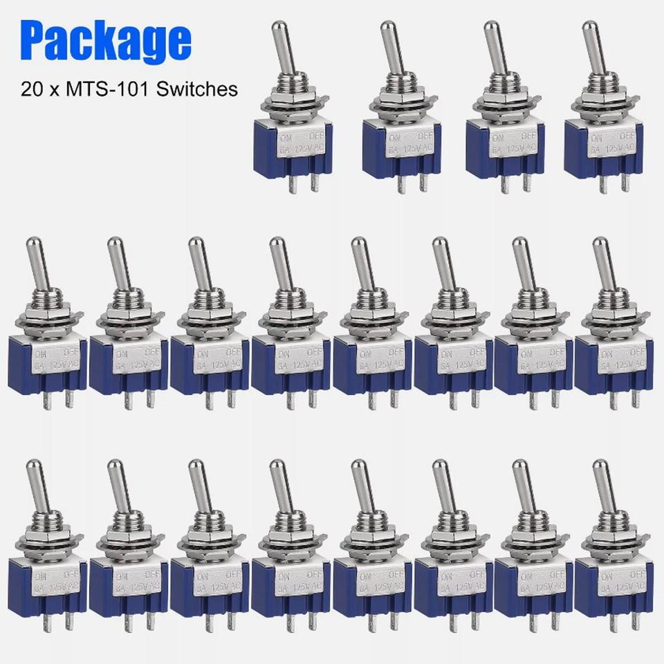 20Pcs MTS-101 2 Position Mini Toggle Switch 2 Pin SPST ON-OFF 6A 125VAC ...