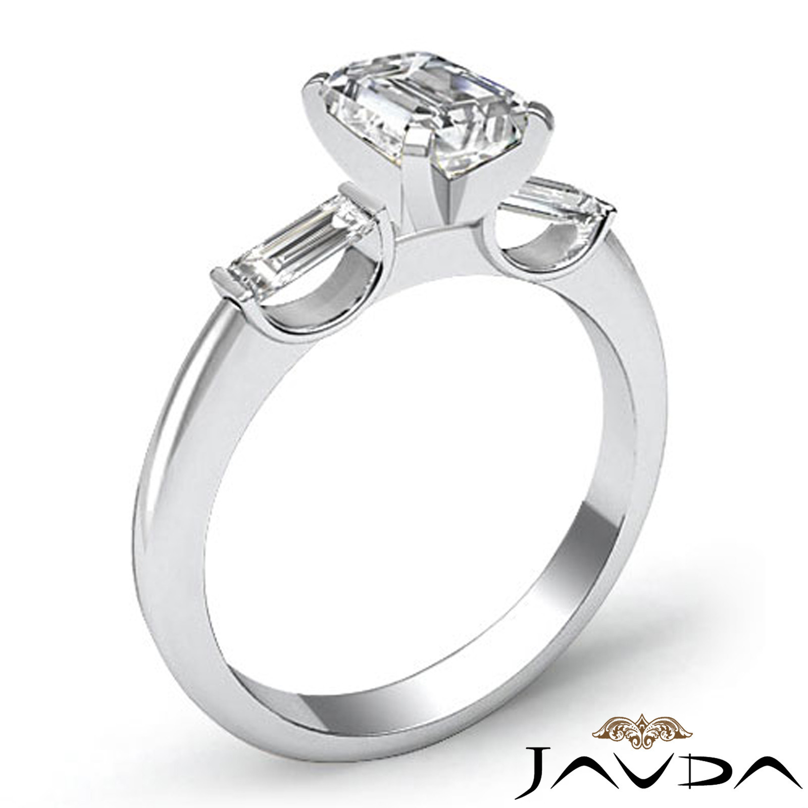 Emerald Diamond Prong Baguette Bar Setting Engagement Ring GIA G Color ...