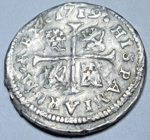 1719 Spanish Silver 1/2 Reales Antique Colonial Cross 1700s Pirate ...