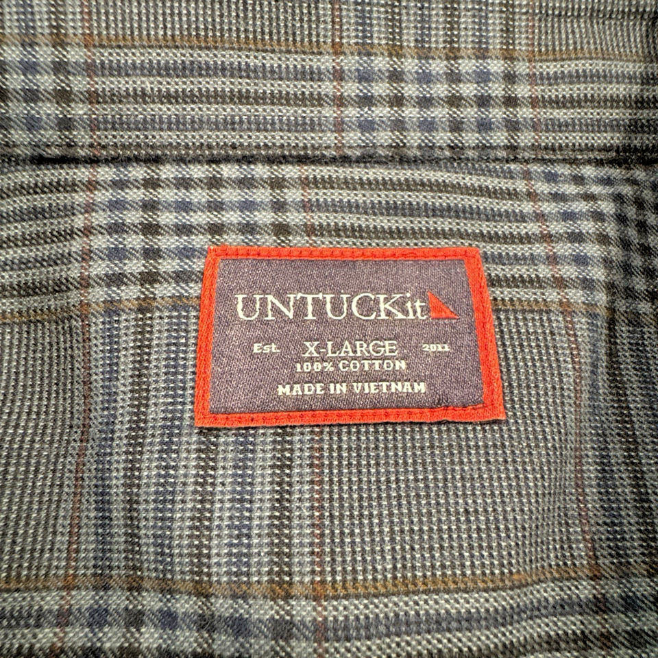 UNTUCKit Shirt Men's XL Long Sleeve Button Up Cotton Gray Brown Blue ...