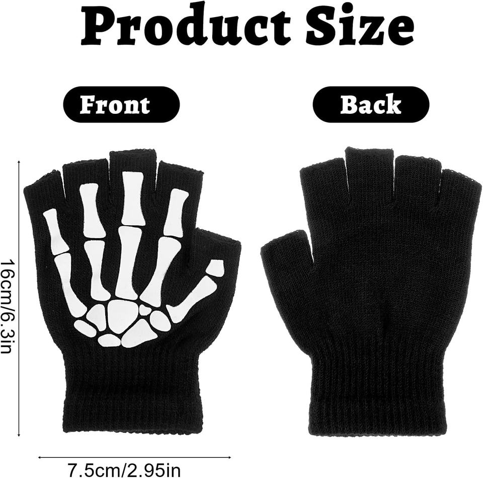Skeleton Gloves, Skeleton Fingerless Gloves for Women Men Glow in the ...