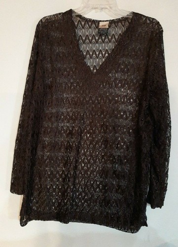 * FADED GLORY -Large Brown Sheer TOP with Metallic thread- Long sleeve ...