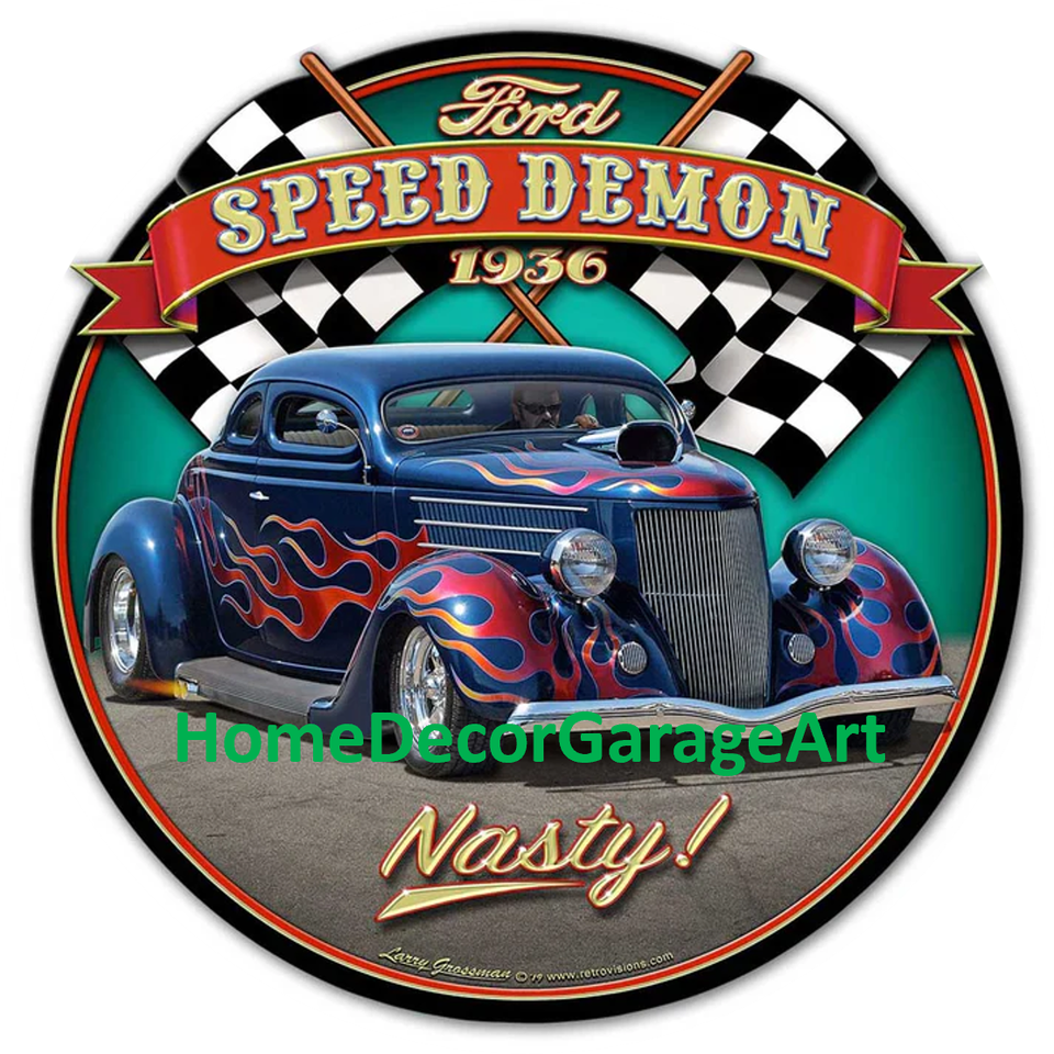 1936 Blown Coupe Hot Rod Cutout Shape Metal Sign Vintage Style Garage ...