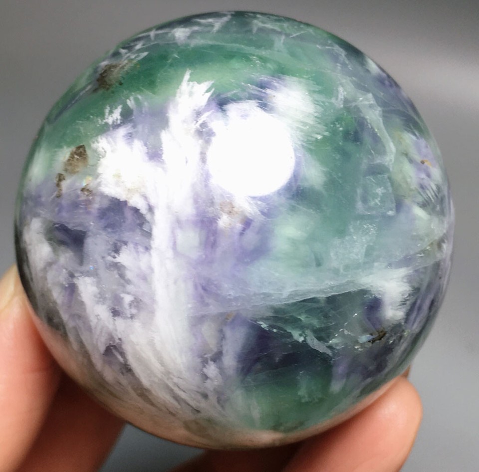 282g Natural blue Feather Fluorite sphere Quartz Crystal ball stone ...