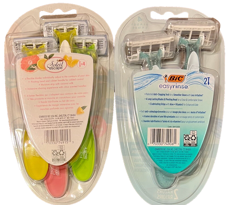 6 Count Bic Razors For Women - 1x Easyrinse 2 Ct - 1x Soleil Escape ...