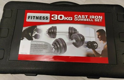 New 30kg Cast Iron Dumbbell Set Carry Case weight training, barbell ...