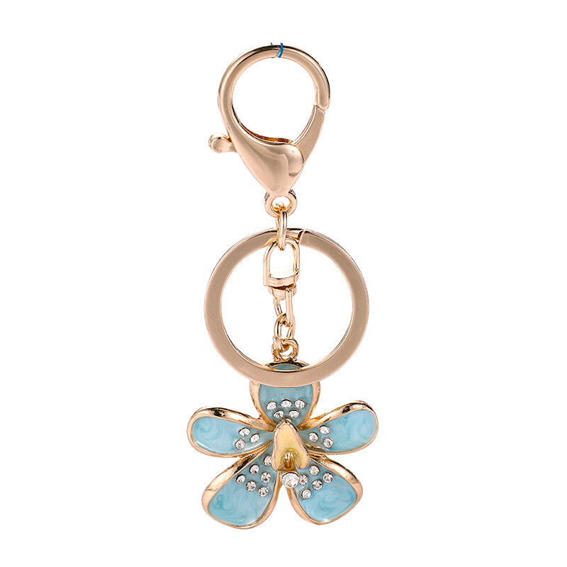 Women's Pink/Blue/Purple/Black Flowers Enamel Keychain Gold Key Ring ...