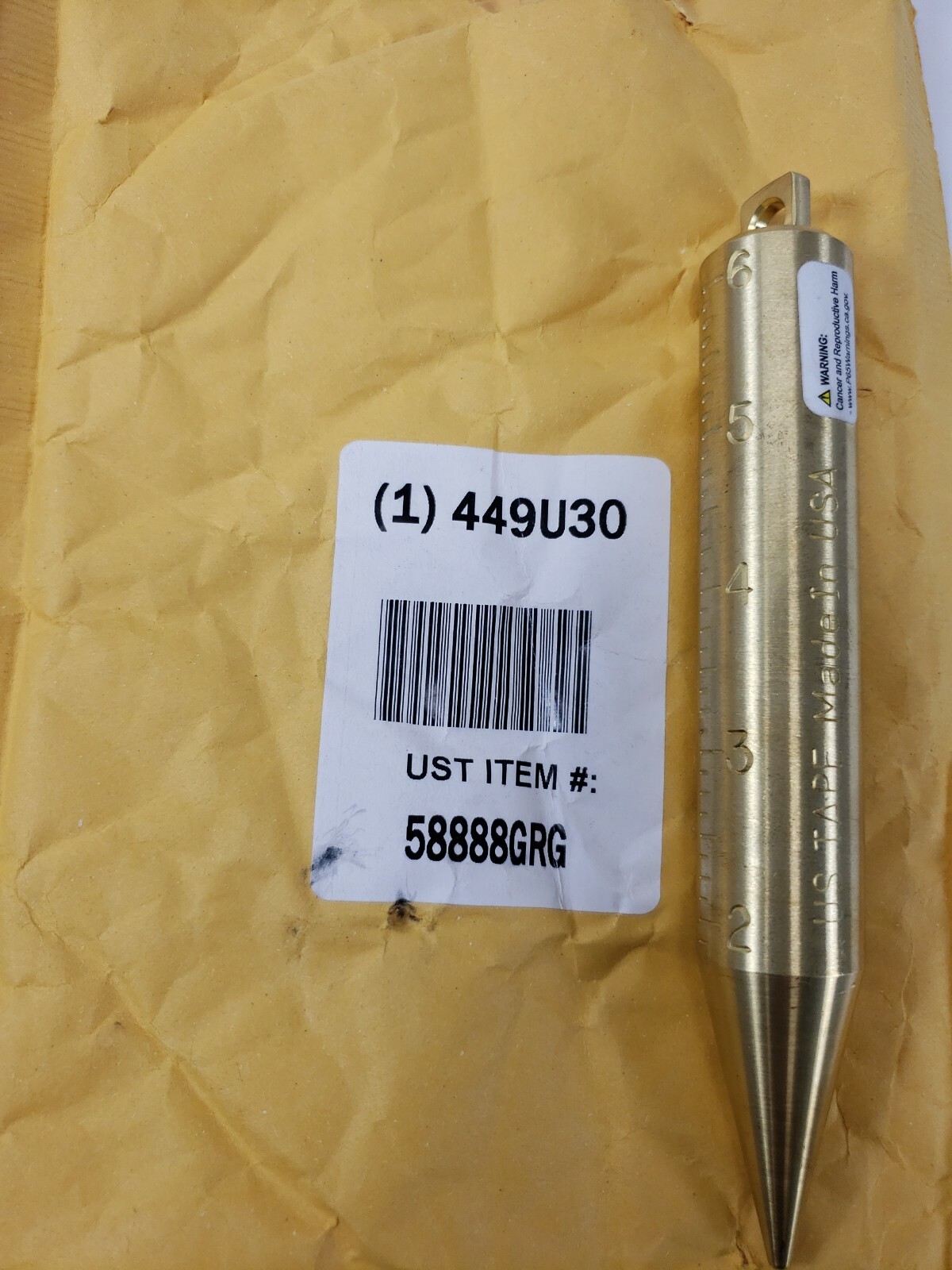 US TAPE 58888 Innage Plumb Bob 20oz. Size Brass Construction US/METRIC ...