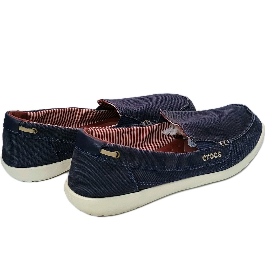 Crocs Walu Loafers Navy Blue Nautical Canvas Slip On Boat Shoes 14391 ...