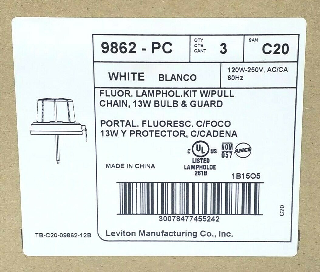 NEW LEVITON 9862 PULLCHAIN FLUORESCENT LAMPHOLDER GUARD AND 13W BULB ...