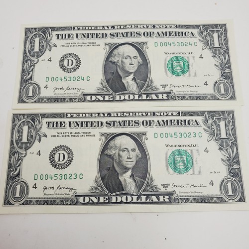(2) Crispy One Dollar Bills Serial Numbers In Sequential order ...